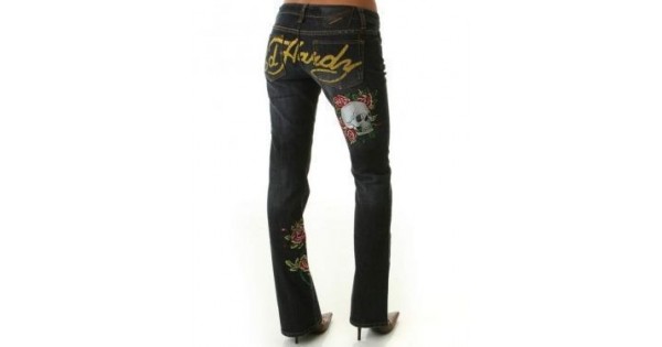 Ed Hardy Womens Jeans Washed straight cut Blue Cheap Sale